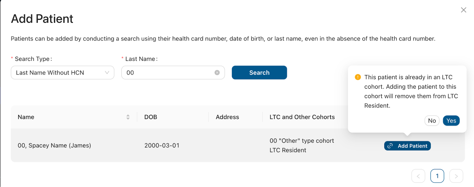LTC: How do I add a new patient to a cohort? – Clinic Flow